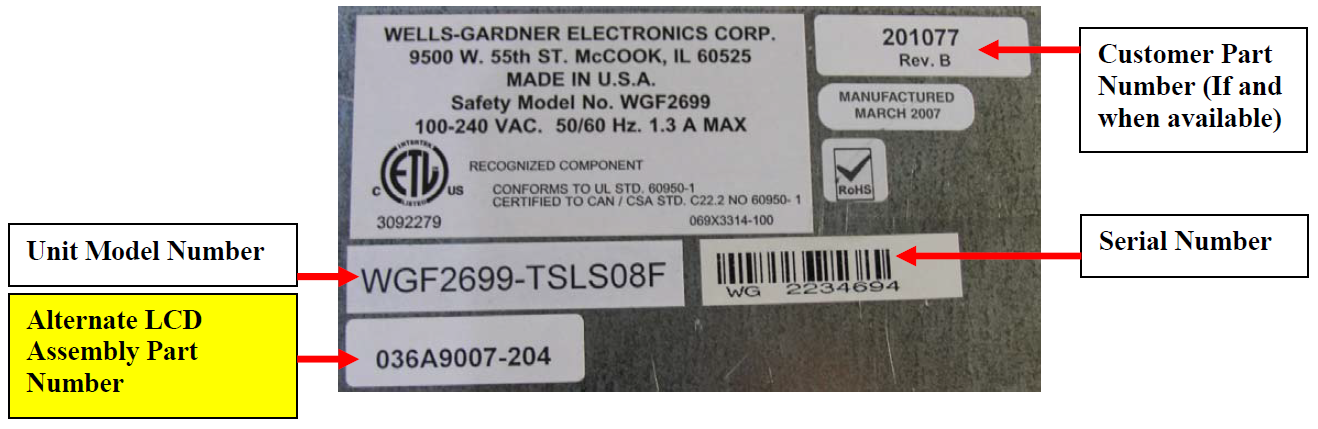 Service Labels on LCD Labels – Wells-Gardner Technologies, Inc.